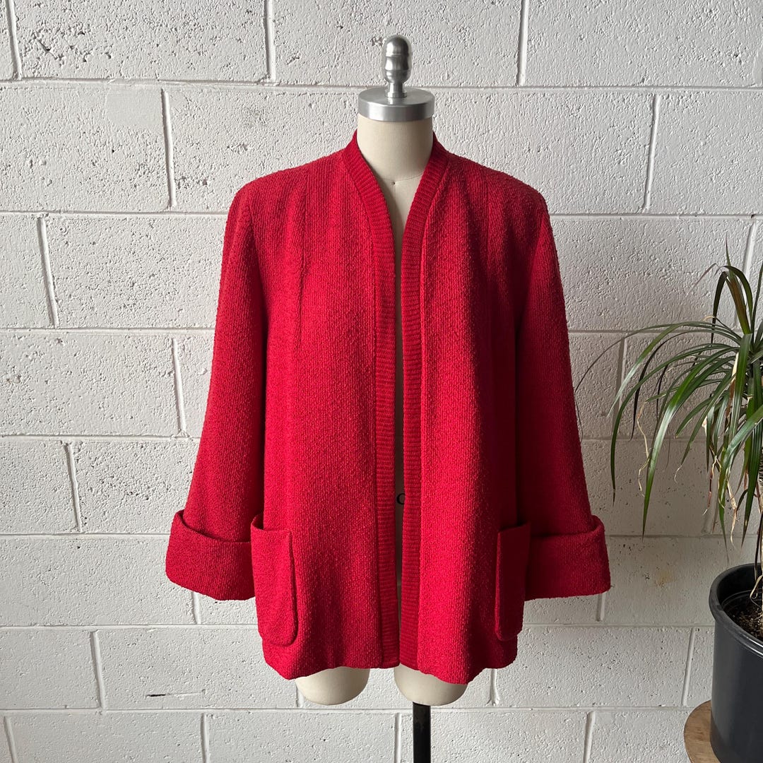 40s Vintage Red Worsted Wool Bell Sleeved Open Front Swing Coat Sz S-XL ...