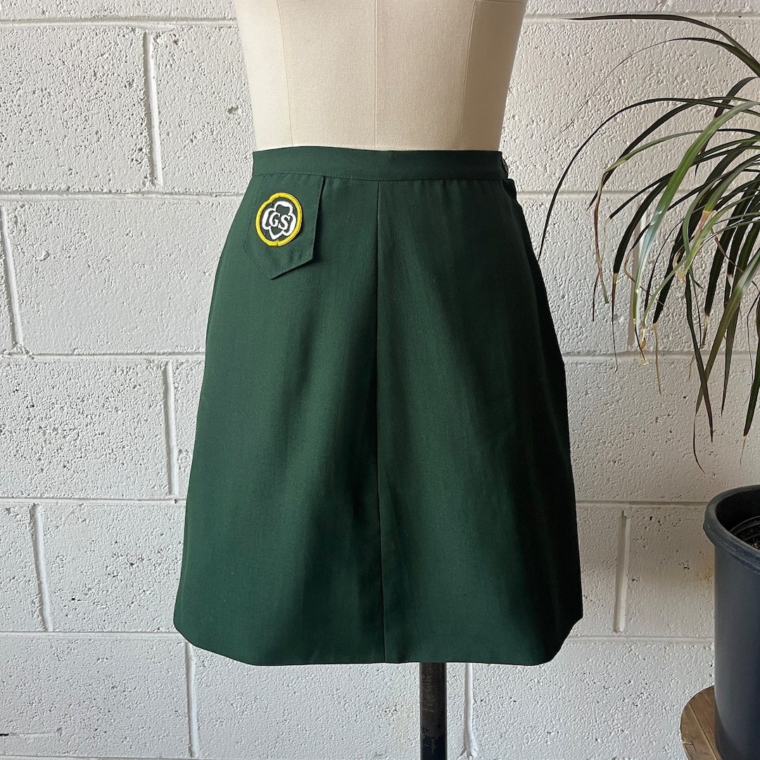 60s GIRL SCOUTS Cadet High Waisted Forest Green Wool Blend A-line ...