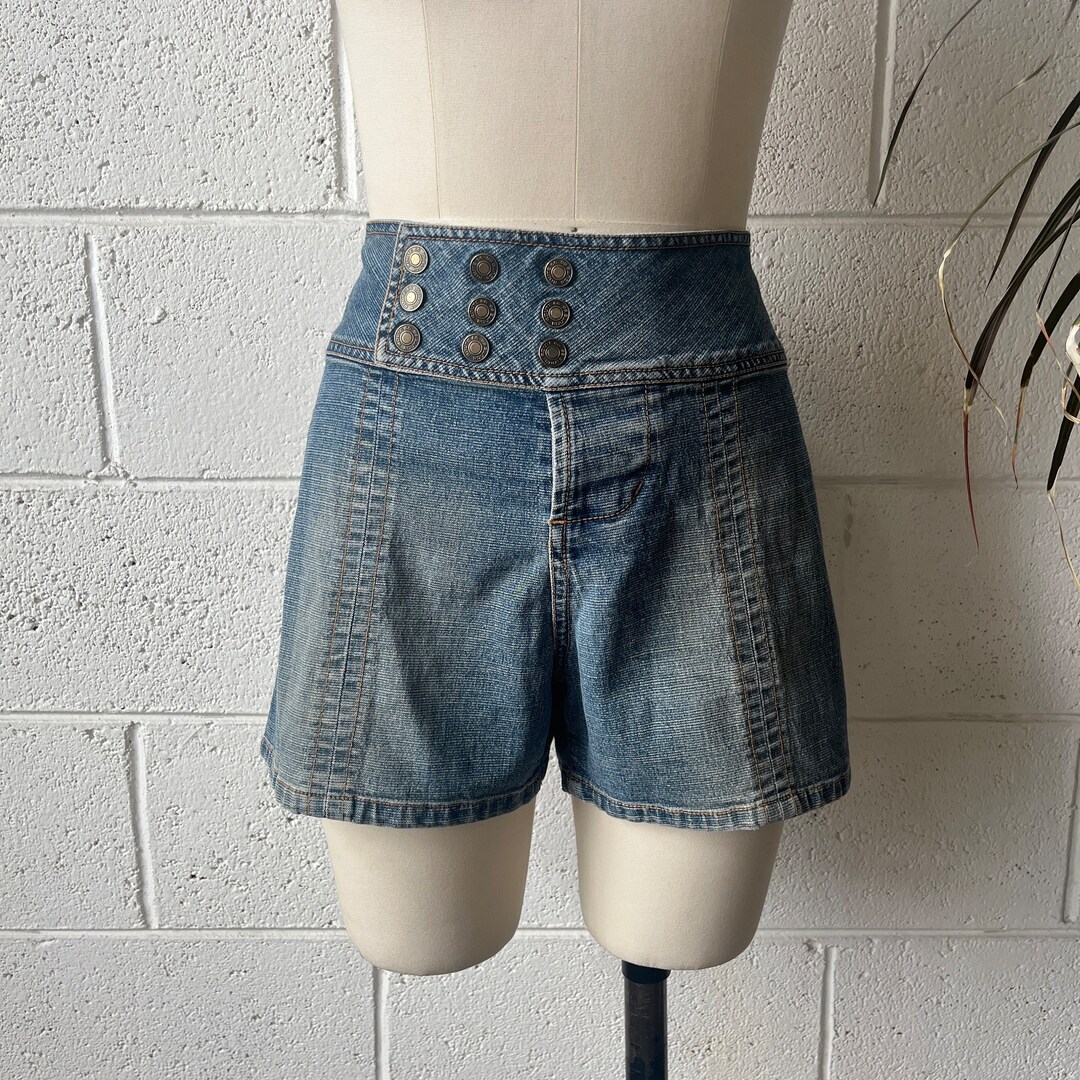 Y2K ROUTE 66 High Waisted Medium Wash Cotton/spandex Blend Denim 9-snap ...