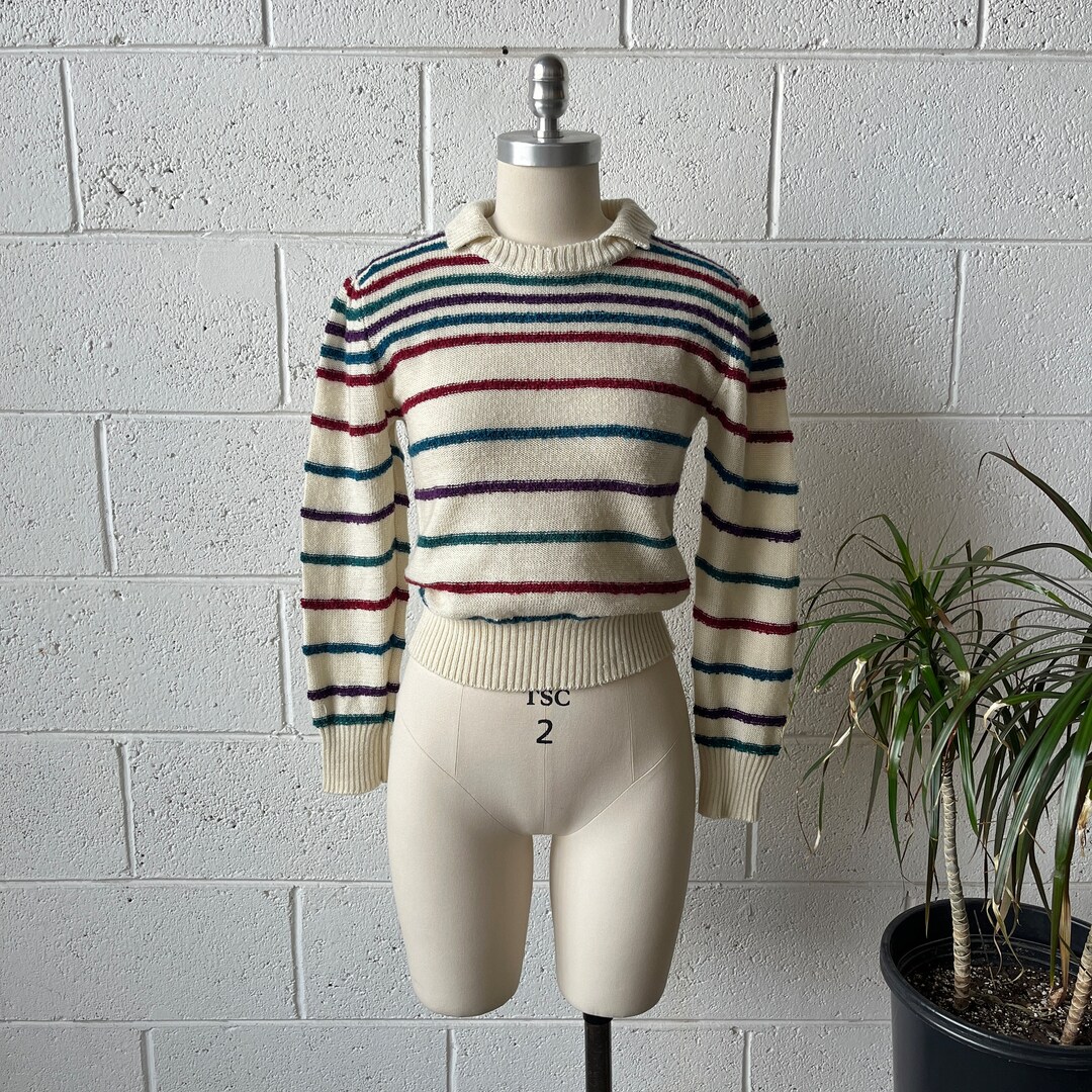 70s CURRANTS by Jeri Jo Cream Jewel Toned Textured Striped Patterned ...