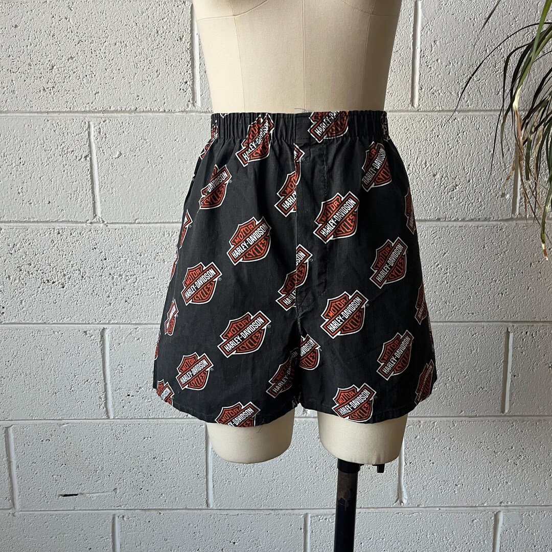 90s HARLEY DAVIDSON High Waisted Logo A-line Cotton/poly Blend Boxer ...