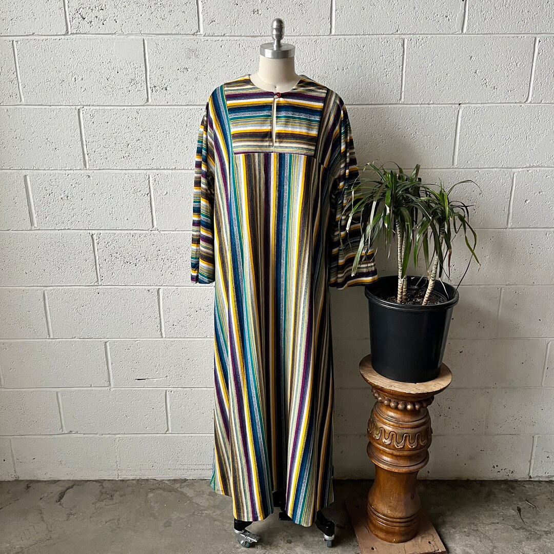 70s ST MICHAEL Purple Yellow Green Striped Terrycloth Keyhole Angel ...