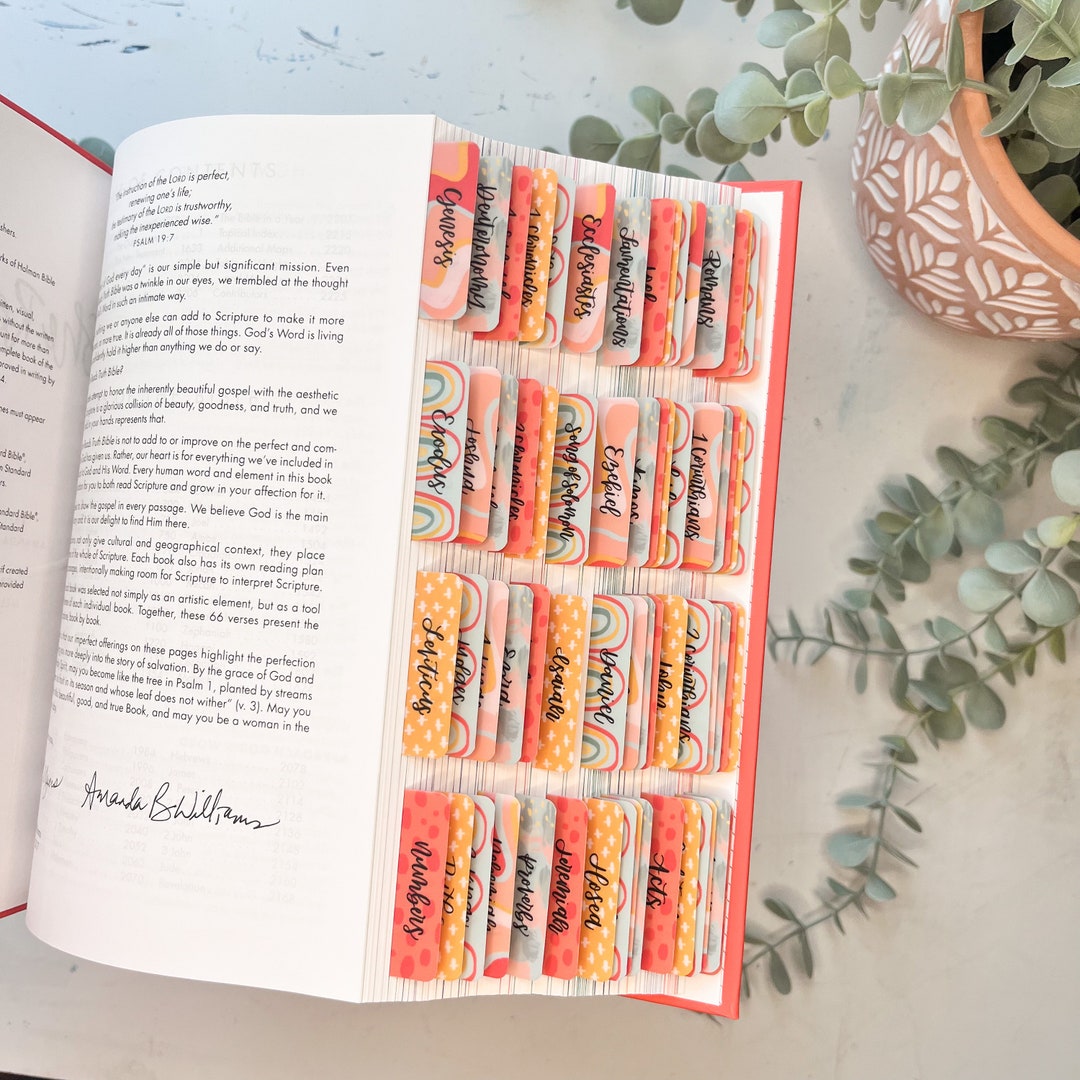 Bible Tabs Bright Coral Boho 66 Books of the Bible Tabs - Etsy