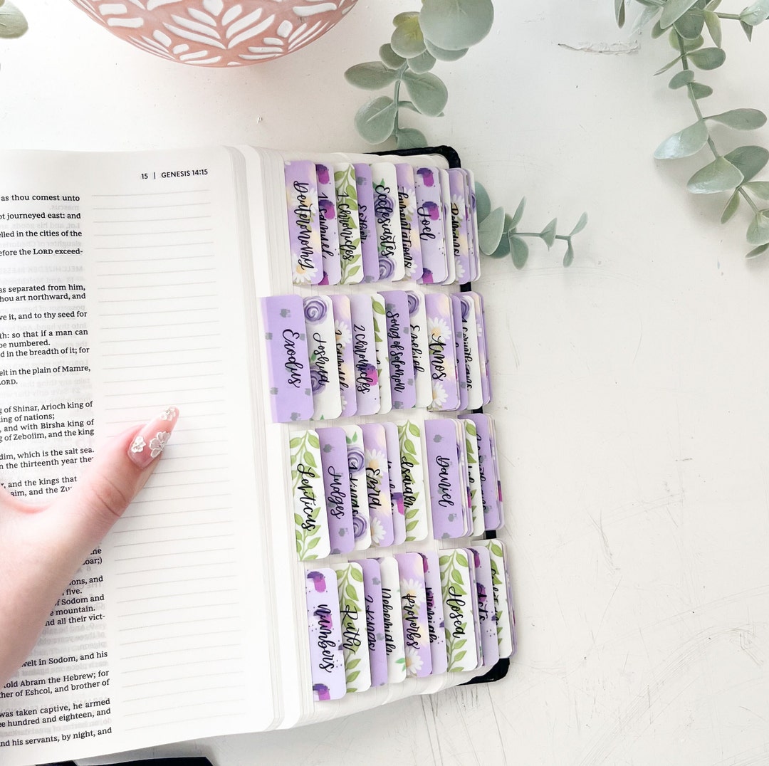 Bible Tabs Purple Floral 66 Books of the Bible Tabs - Etsy