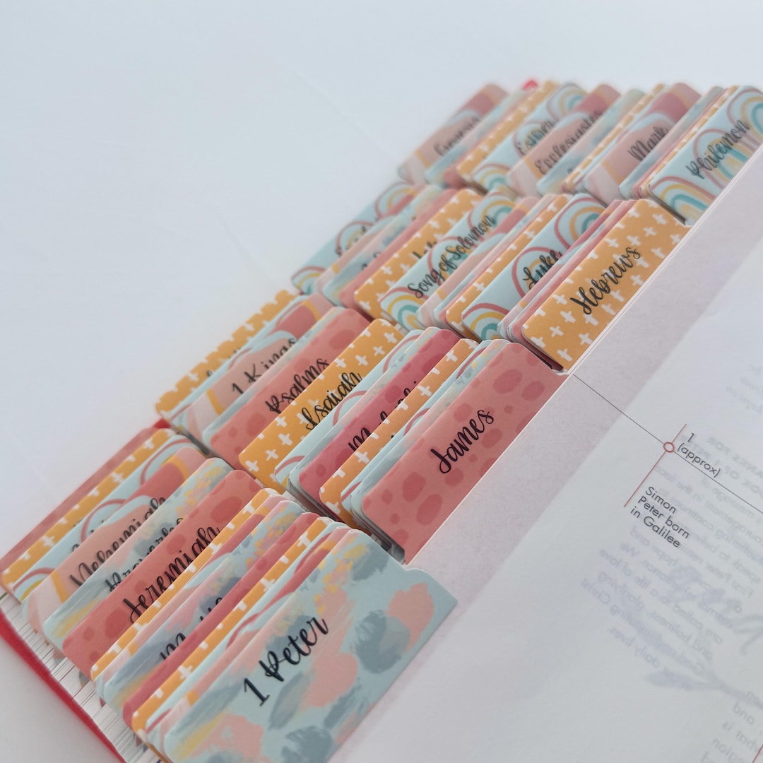 Bible Tabs - Bright Coral Boho 66 Books of the Bible - Etsy