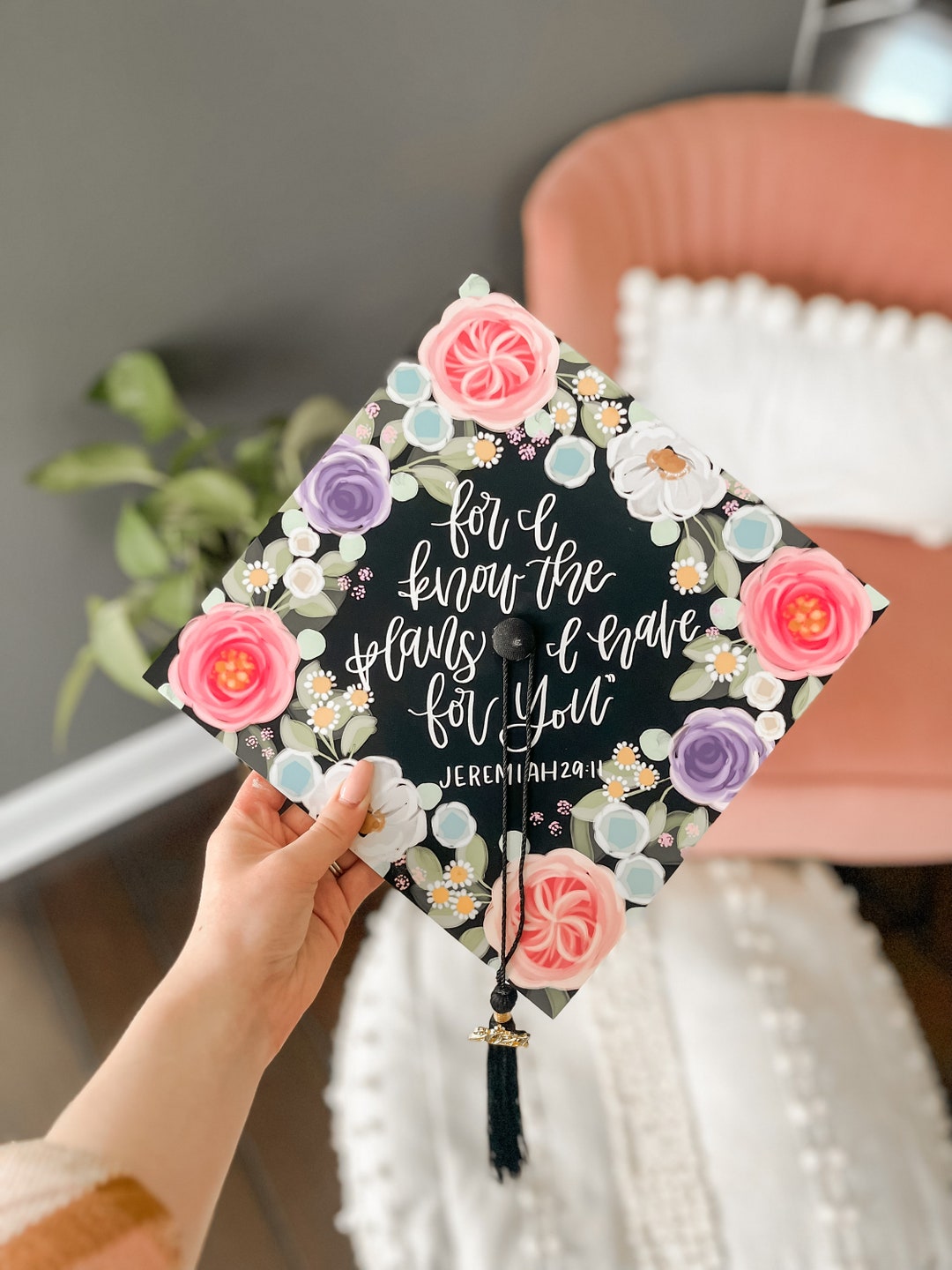 Customizable Floral Grad Cap Decoration Self-adhesive Colorful Rose ...
