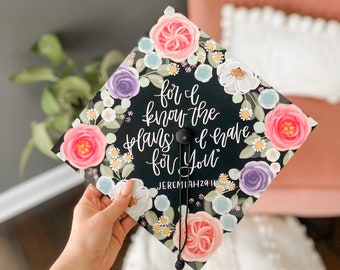 Customizable Floral Grad Cap Decoration Self-adhesive Daisies and Rose ...