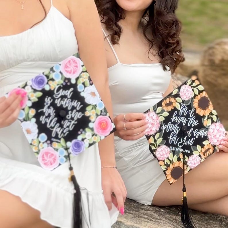 Customizable Floral Grad Cap Decoration Self-adhesive Colorful Rose ...
