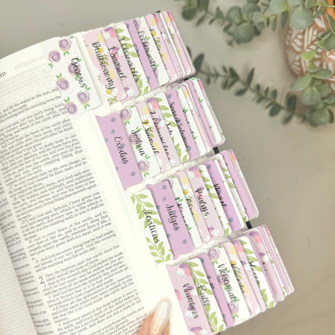 Bible Tabs Purple Floral 66 Books of the Bible - Etsy