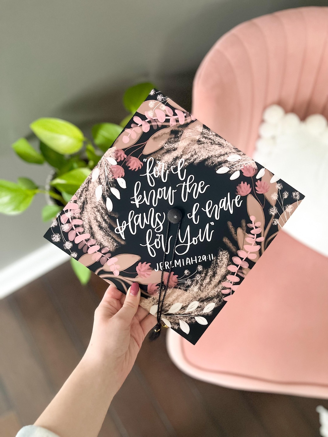 Customizable Floral Grad Cap Decoration Self-adhesive Boho Pampas Grass ...