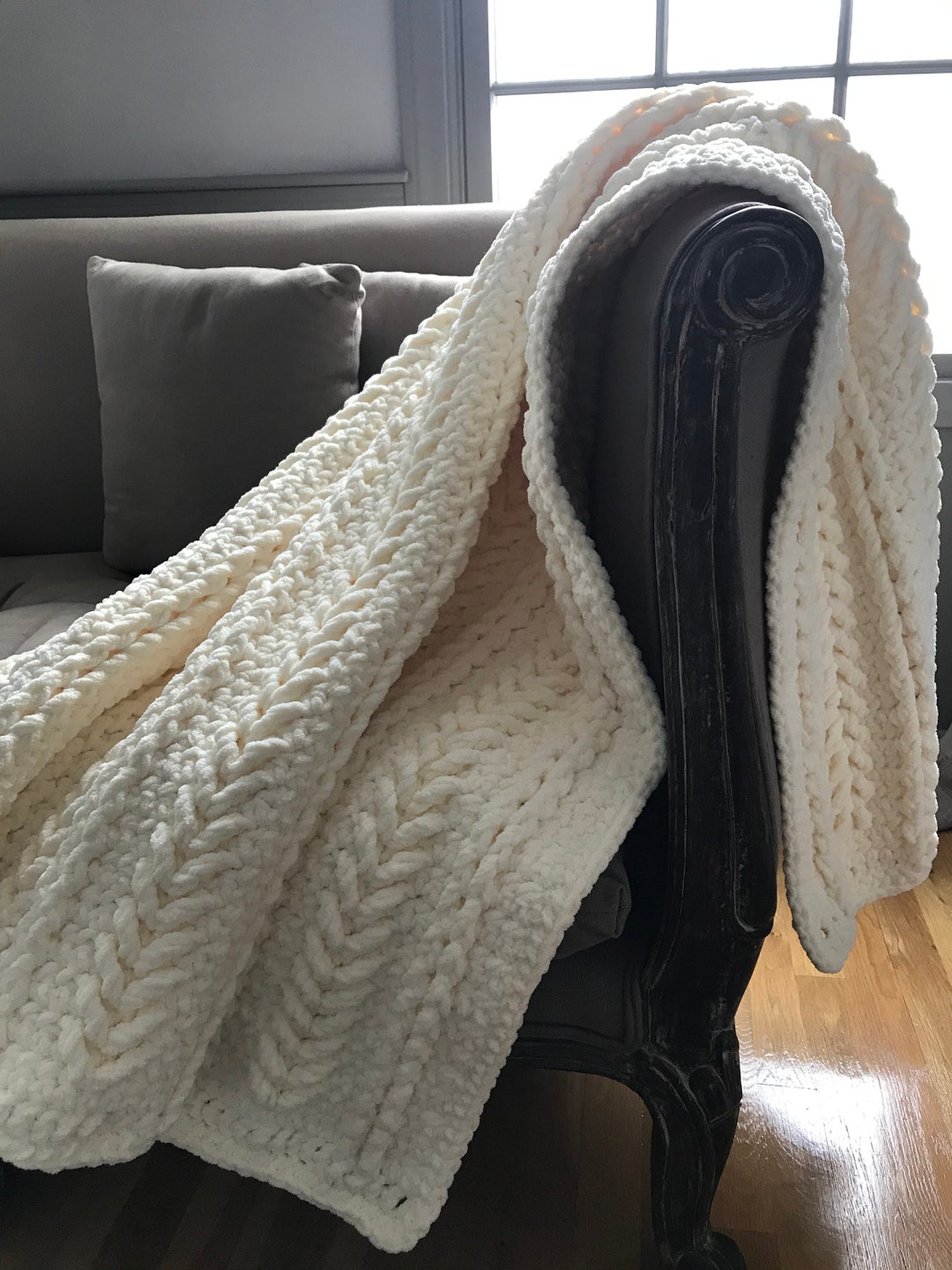 Chunky Throw Blanket, Cozy Large Crochet Blanket, Afghan, Bulky Ribbed ...