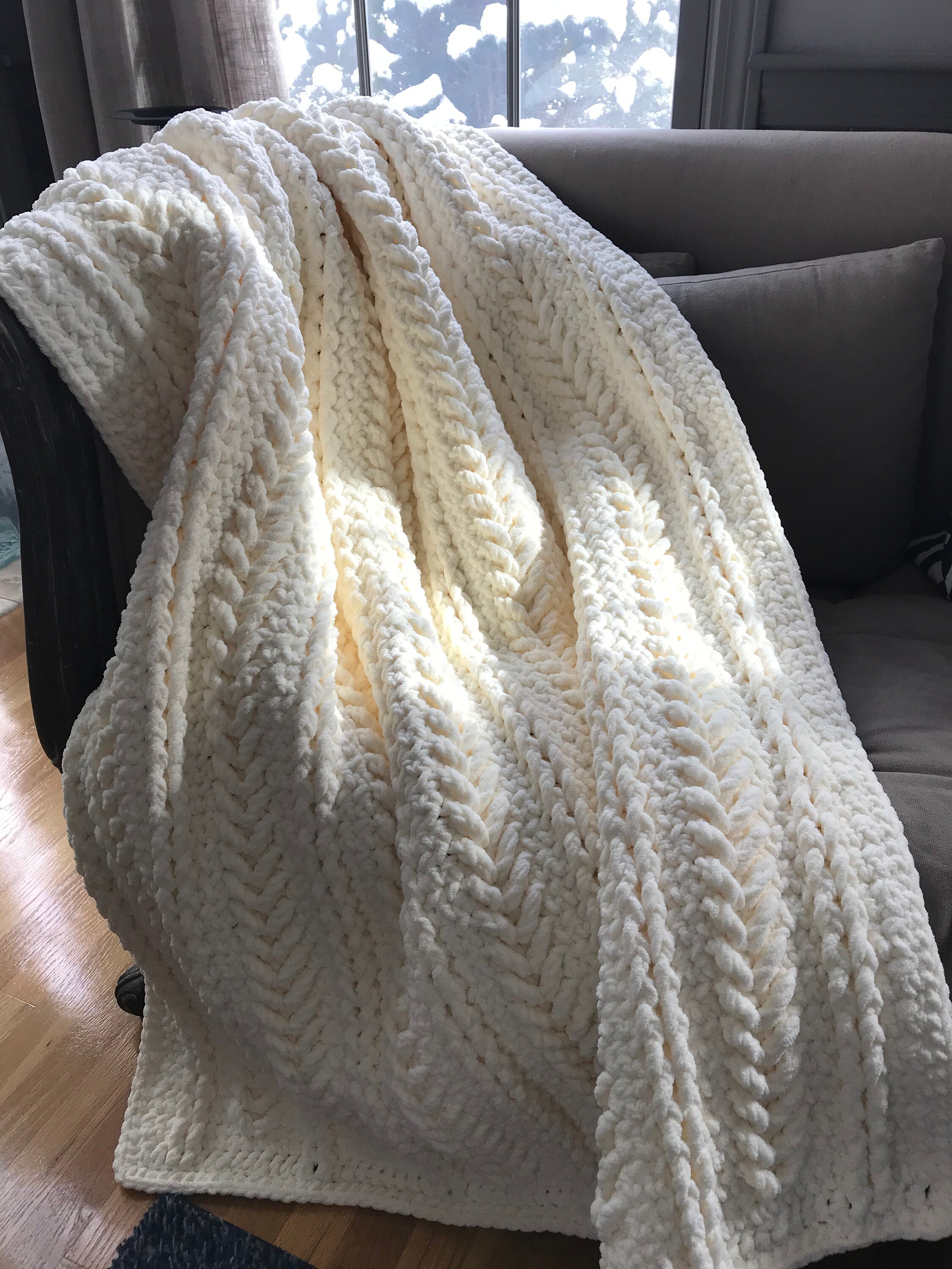 Chunky Throw Blanket, Cozy Large Crochet Blanket, Afghan, Bulky Ribbed ...