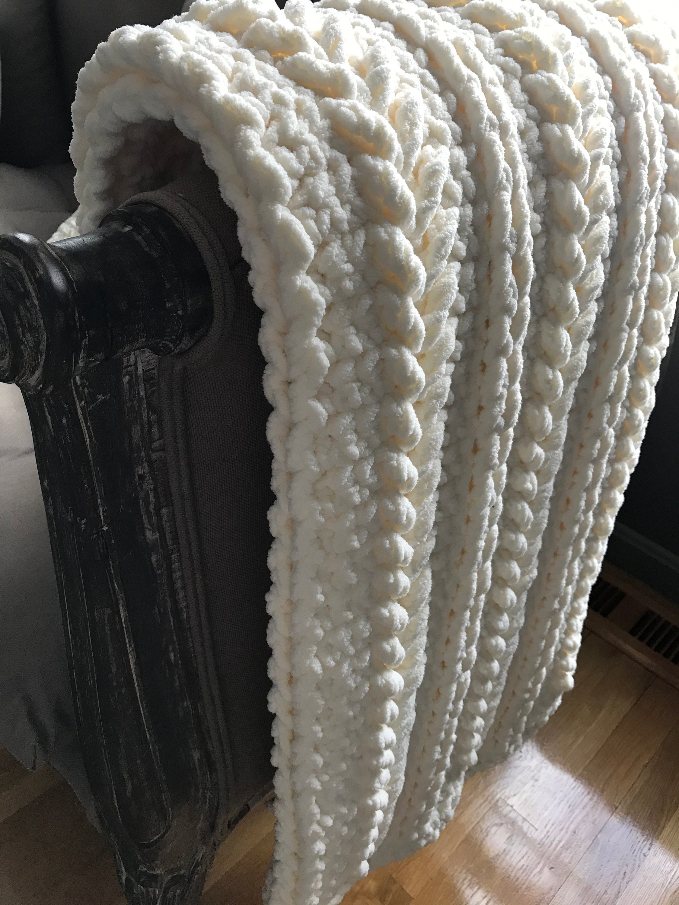 Chunky Throw Blanket, Cozy Large Crochet Blanket, Afghan, Bulky Ribbed ...