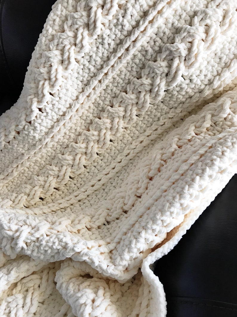 Chunky Throw Blanket, Cozy Large Crochet Blanket, Afghan, Double Cable ...