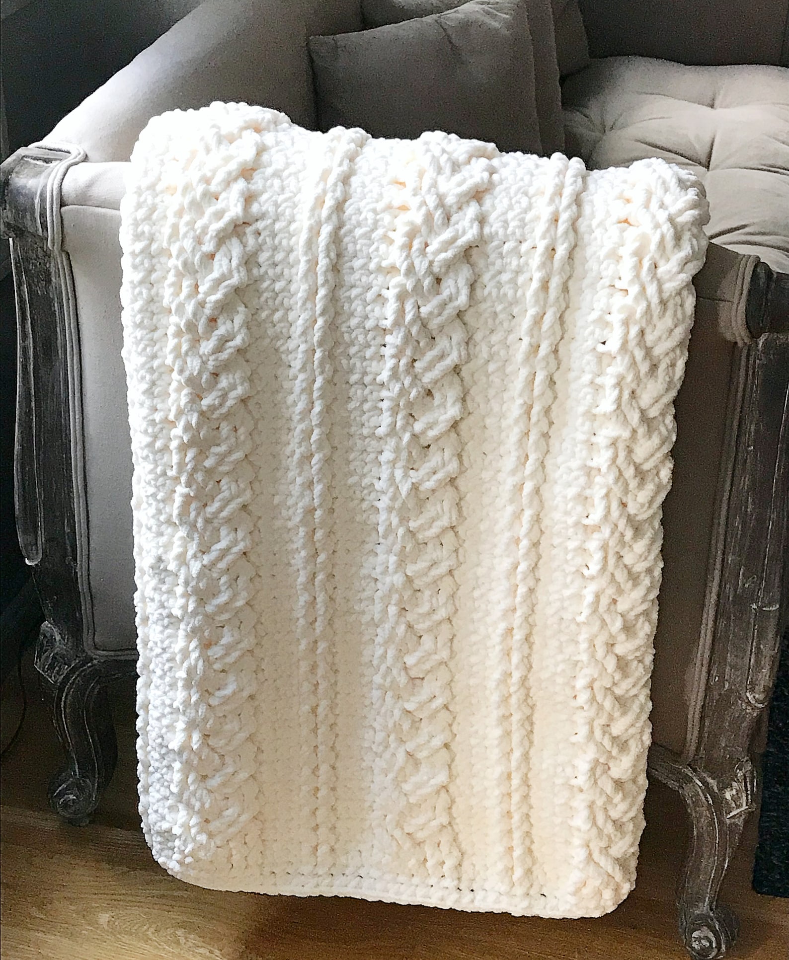 Chunky Throw Blanket, Cozy Large Crochet Blanket, Afghan, Double Cable ...