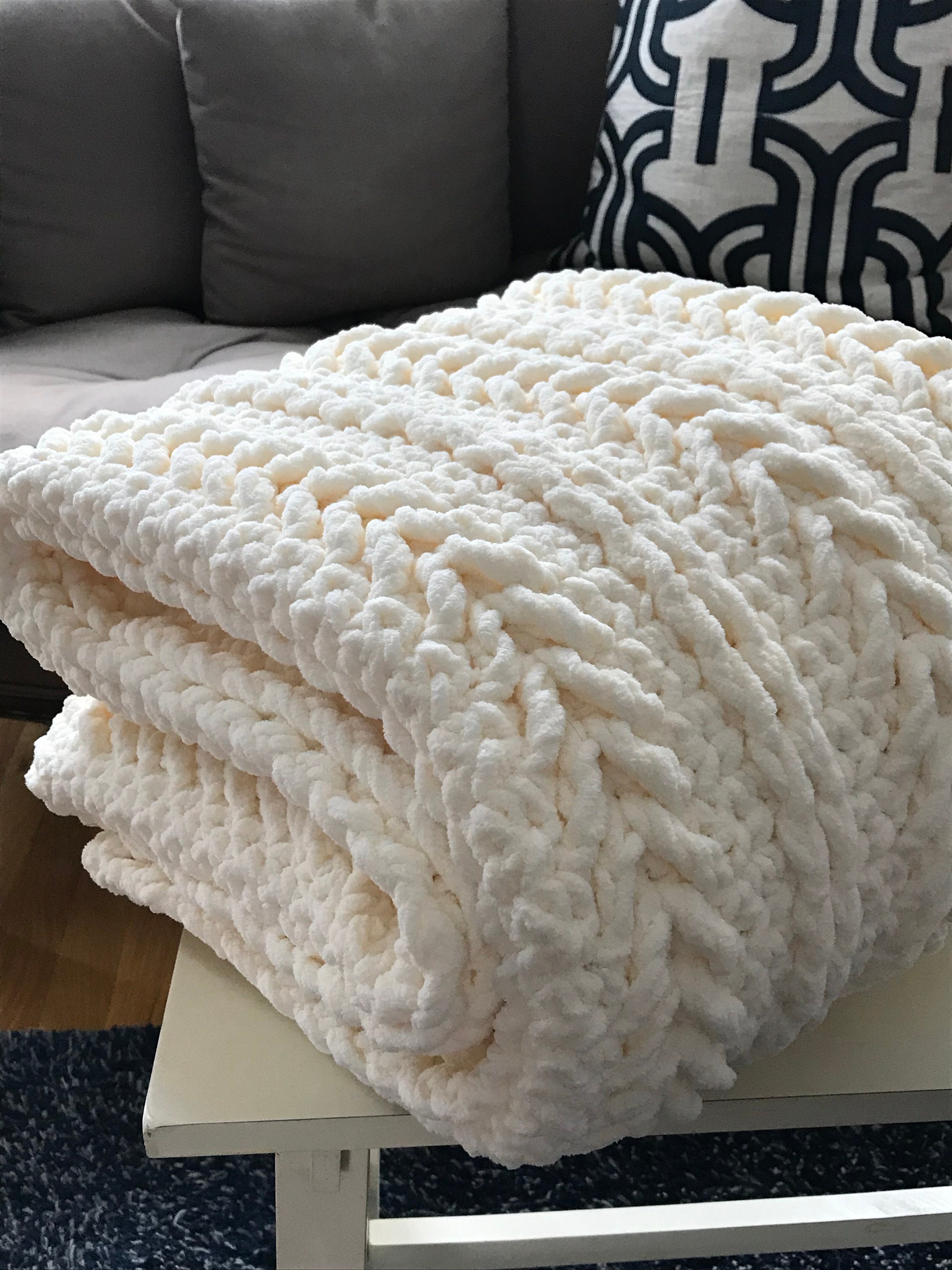 Chunky Throw Blanket, Cozy Large Crochet Blanket, Afghan, Bulky Ribbed ...