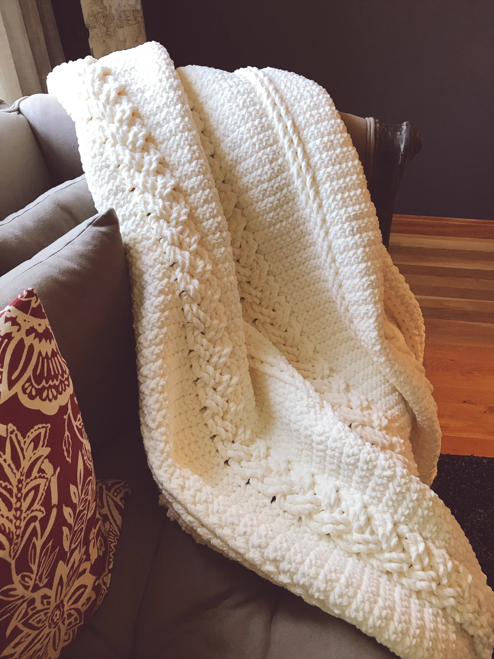 Chunky Throw Blanket, Cozy Large Crochet Blanket, Afghan, Cable Knit ...