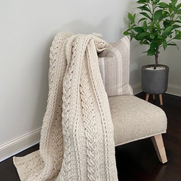 Large Cable Knit Blanket - Etsy