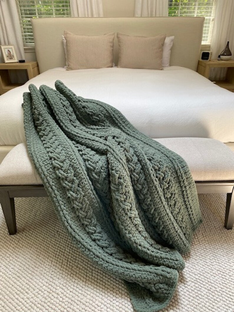 Chunky Throw Blanket, Cozy Large Crochet Blanket, Afghan, Double Cable ...