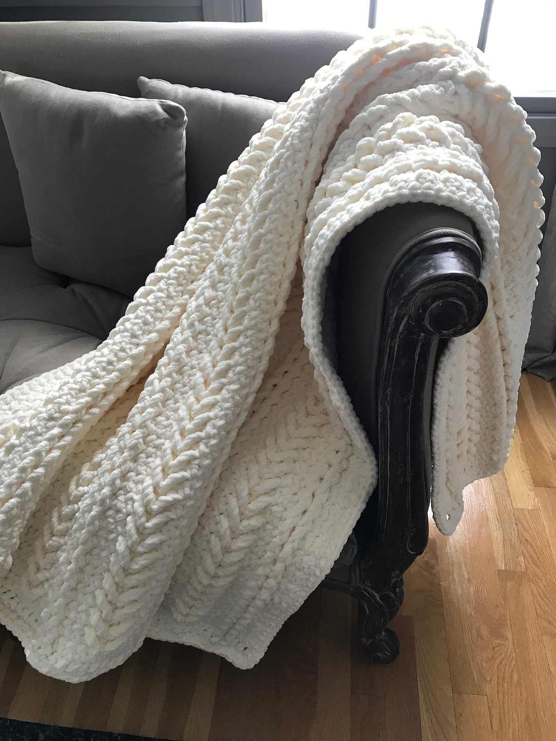 Chunky Throw Blanket, Cozy Large Crochet Blanket, Afghan, Bulky Ribbed ...