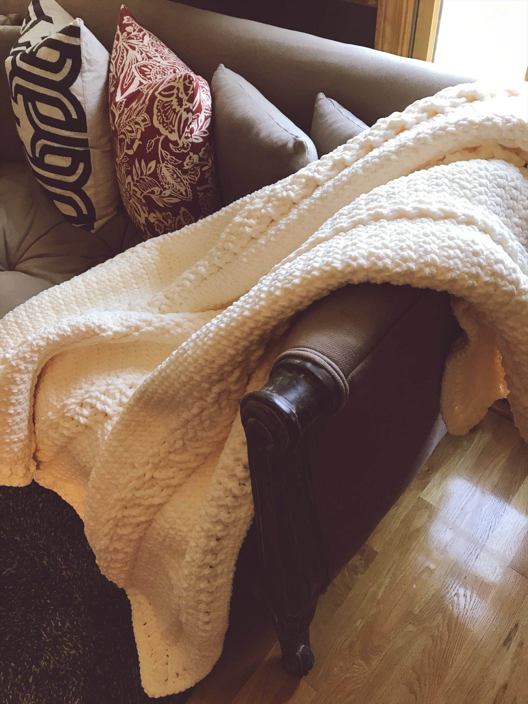 Chunky Throw Blanket, Cozy Large Crochet Blanket, Afghan, Cable Knit ...