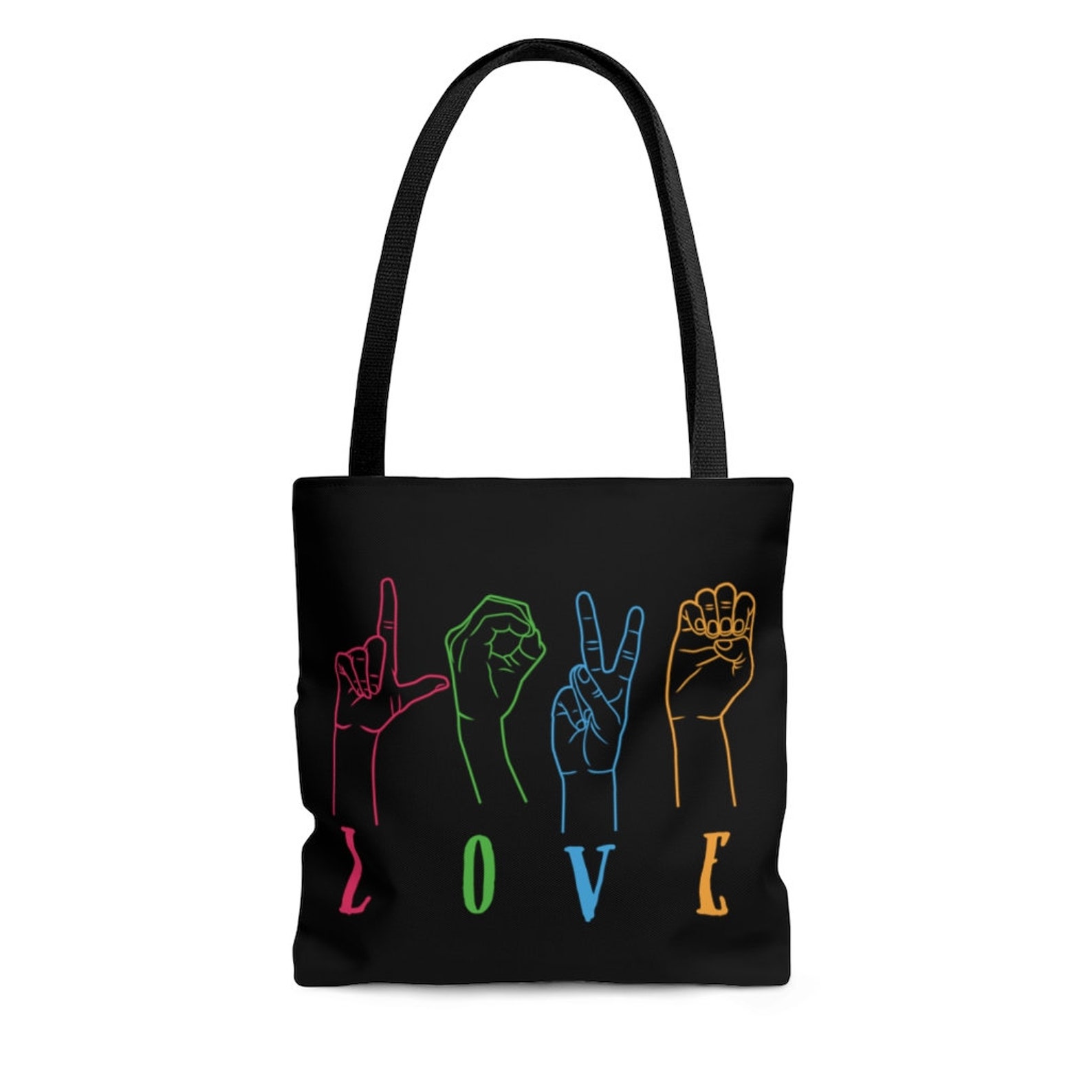 Deaf Awareness Rainbow Colors Sign Language LOVE Hands Tote Bag - Etsy
