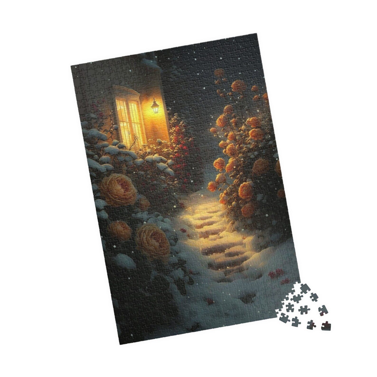 Snowy Rose Garden Starry Night in Winter Puzzle (110, 252, 500, 1014 ...