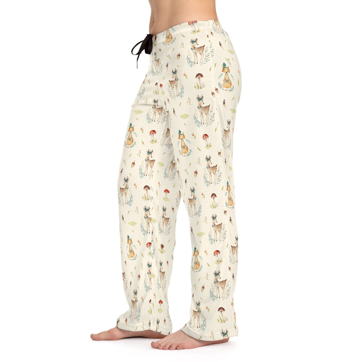 Woodland Party Fox, Baby Deer, Acorns Pattern Women's Pajama Pants - Etsy