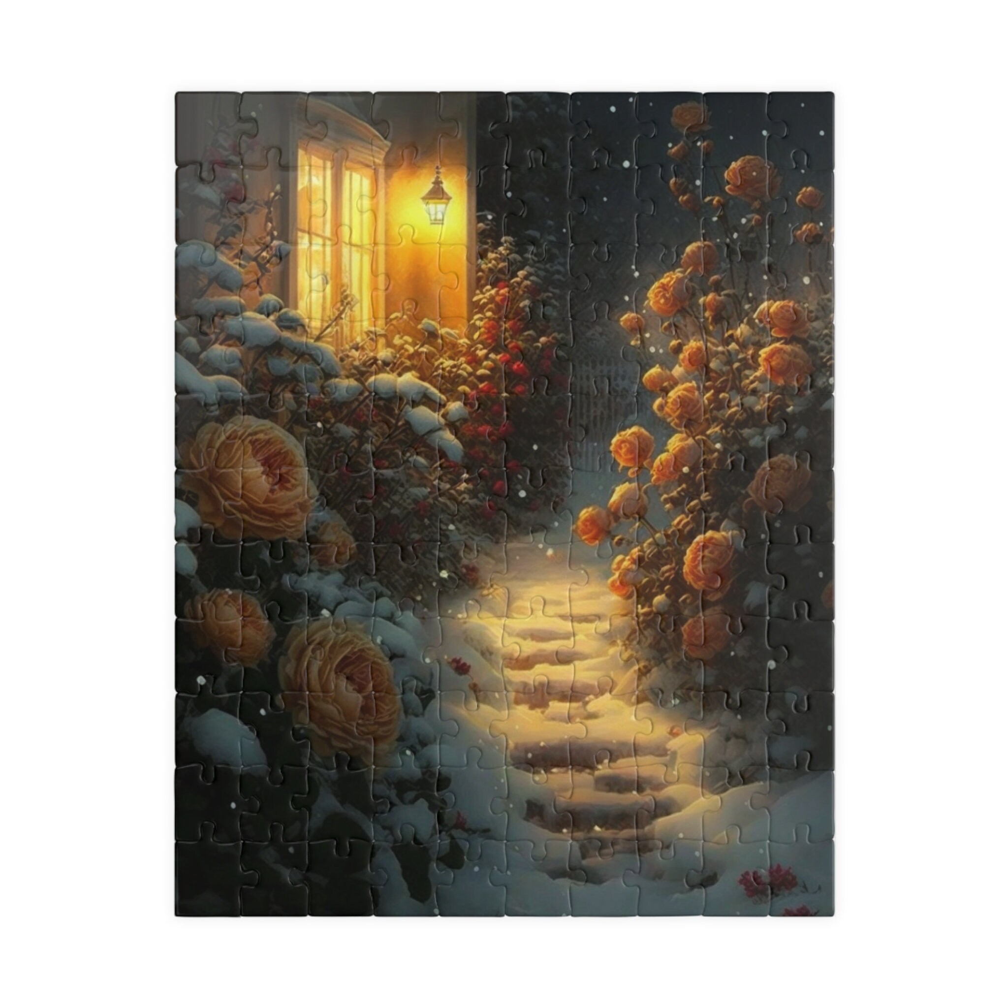 Snowy Rose Garden Starry Night in Winter Puzzle (110, 252, 500, 1014 ...