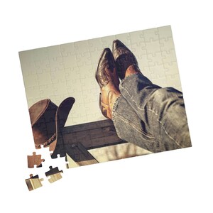 Cowboy Boots and Hat on Stable Gate Jigsaw Puzzle (110, 252, 500, 1014 ...