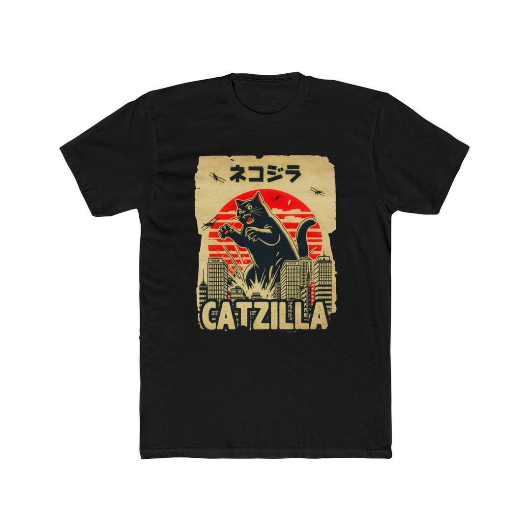 Retro Catzilla Tee: Hilarious Kitten & Cat Japanese Sunset Design - Etsy