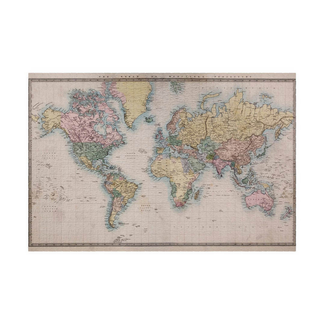 Old World Vintage 1860 Mercator Projection World Map Jigsaw Puzzle (110 ...