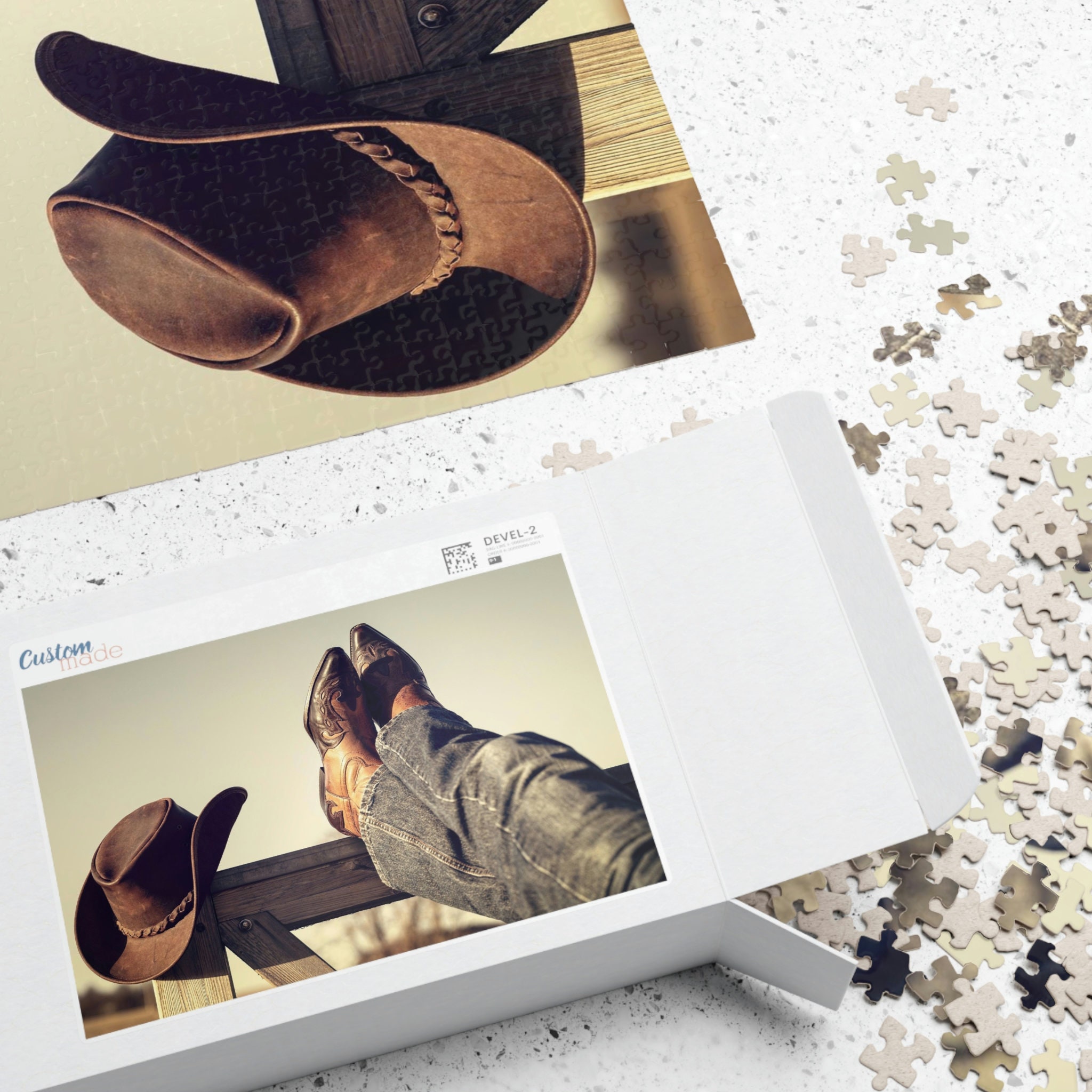 Cowboy Boots and Hat on Stable Gate Jigsaw Puzzle (110, 252, 500, 1014 ...