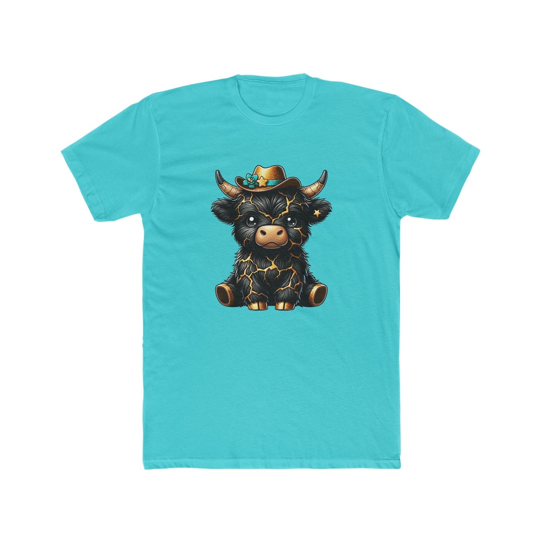 Cute Kintsugi Highland Cow in Cowboy Hat Premium Cotton Crew Tee - Etsy