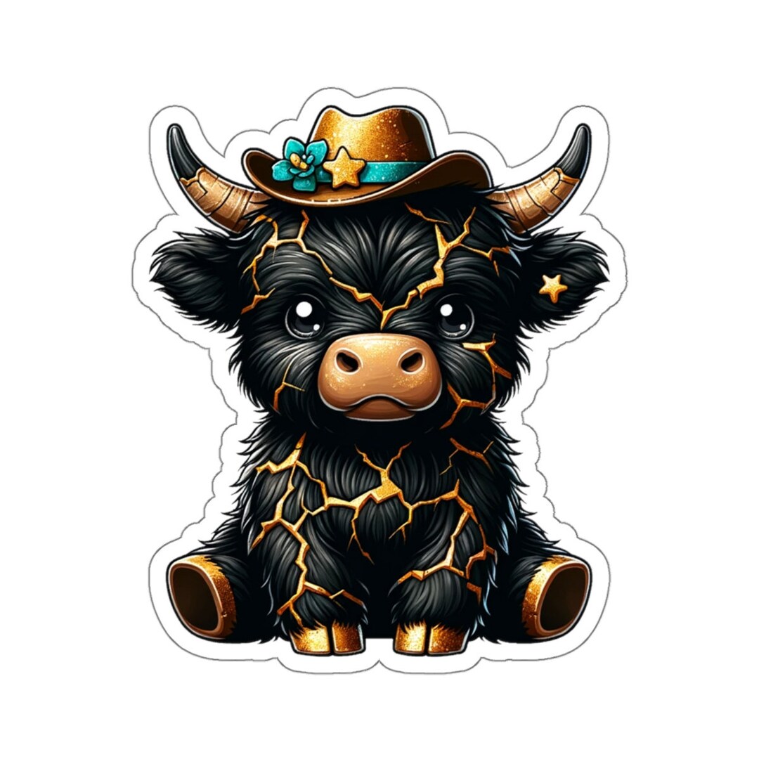 Cute Kintsugi Highland Cow in Cowboy Hat Kiss-cut Stickers - Etsy