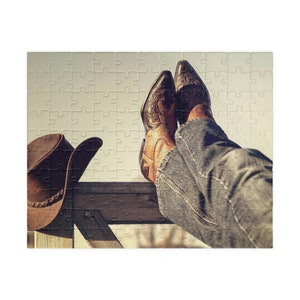 Cowboy Boots and Hat on Stable Gate Jigsaw Puzzle (110, 252, 500, 1014 ...