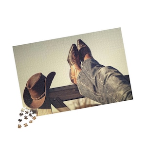 Cowboy Boots and Hat on Stable Gate Jigsaw Puzzle (110, 252, 500, 1014 ...