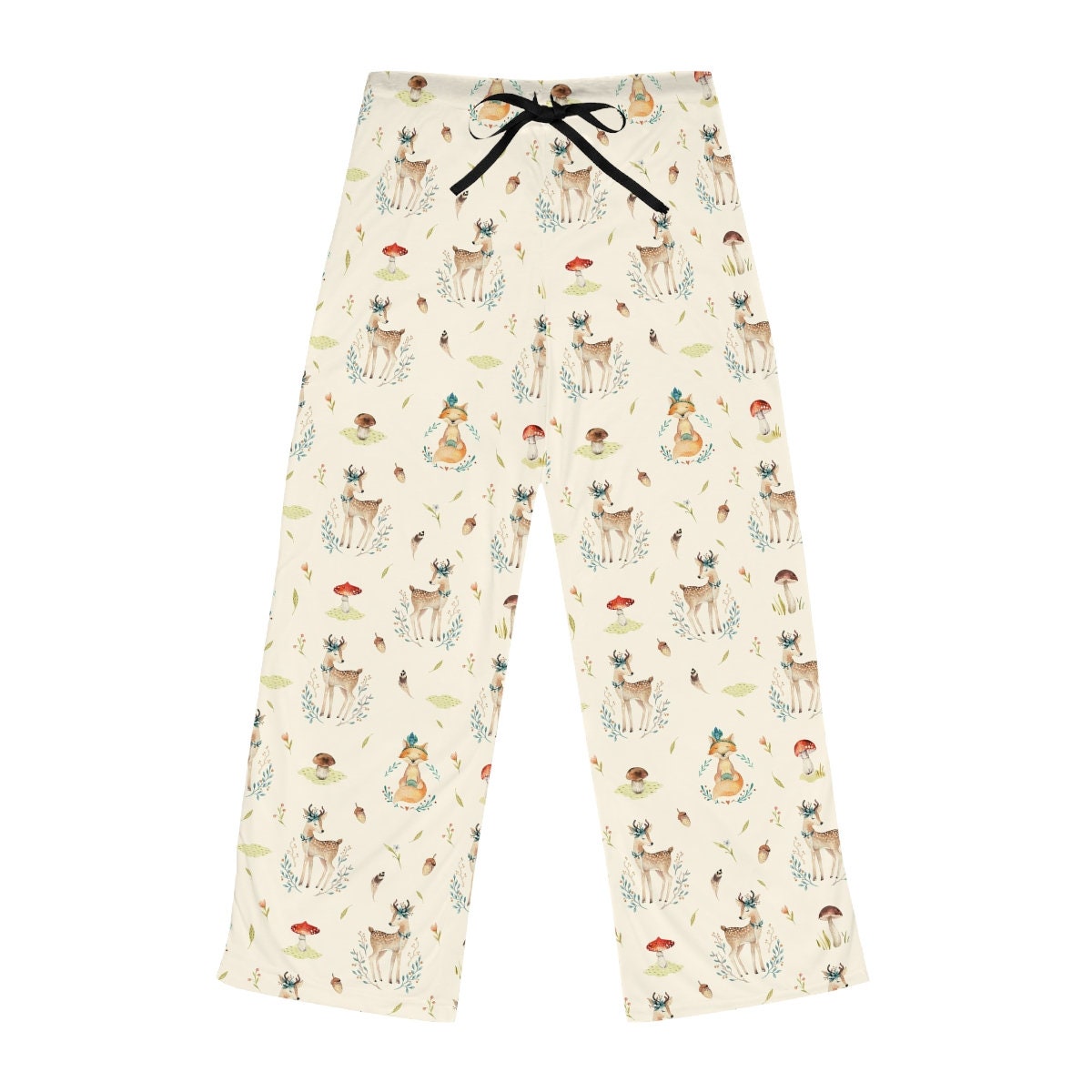 Woodland Party Fox, Baby Deer, Acorns Pattern Women's Pajama Pants - Etsy