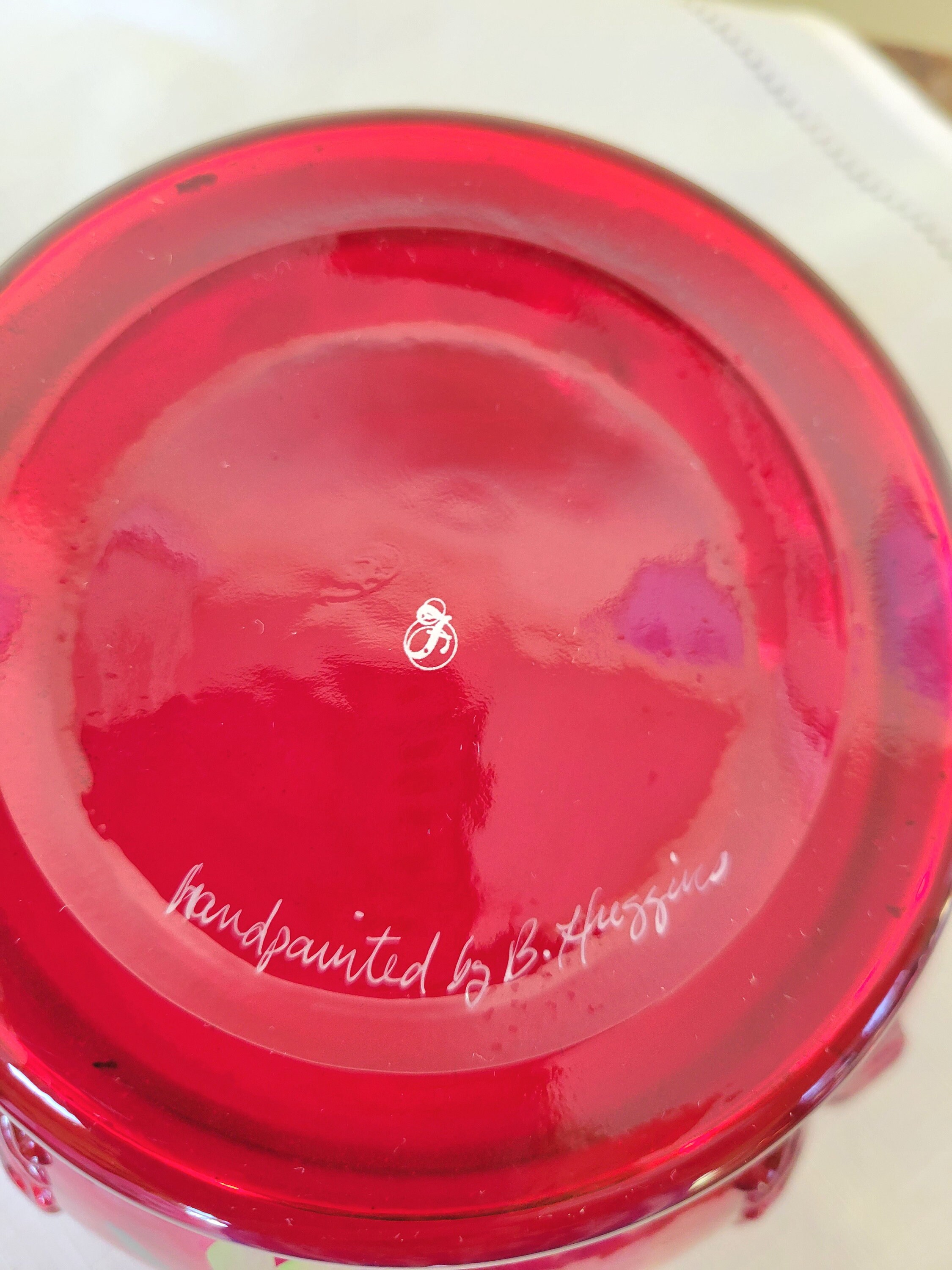 Vintage Fenton Ruby Red Hand Painted Floral Glass Bowl With - Etsy