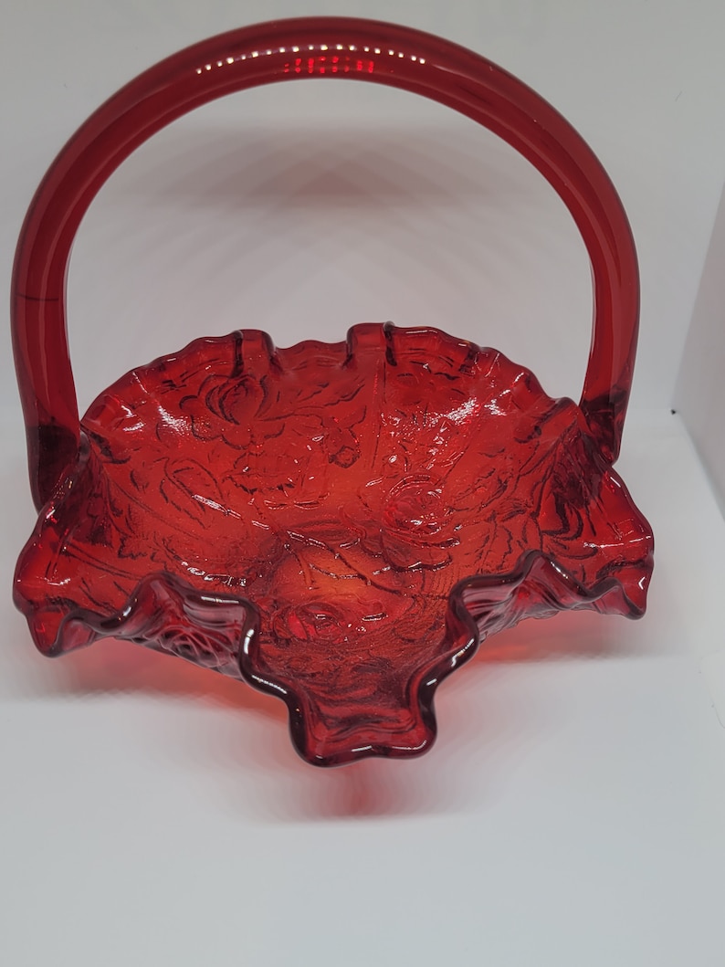 Vintage Fenton Ruby Red Handled Basket - Etsy
