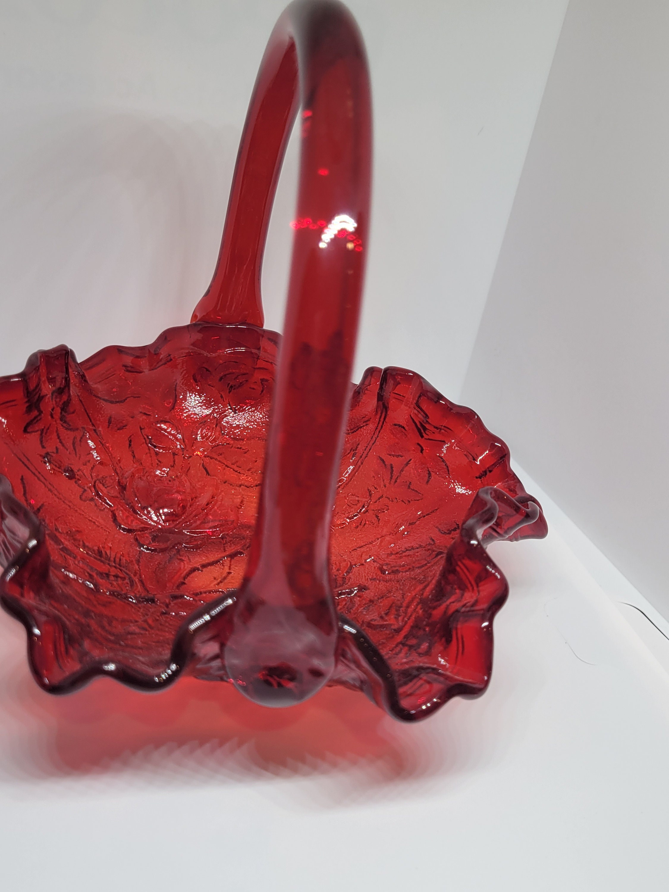 Vintage Fenton Ruby Red Handled Basket - Etsy