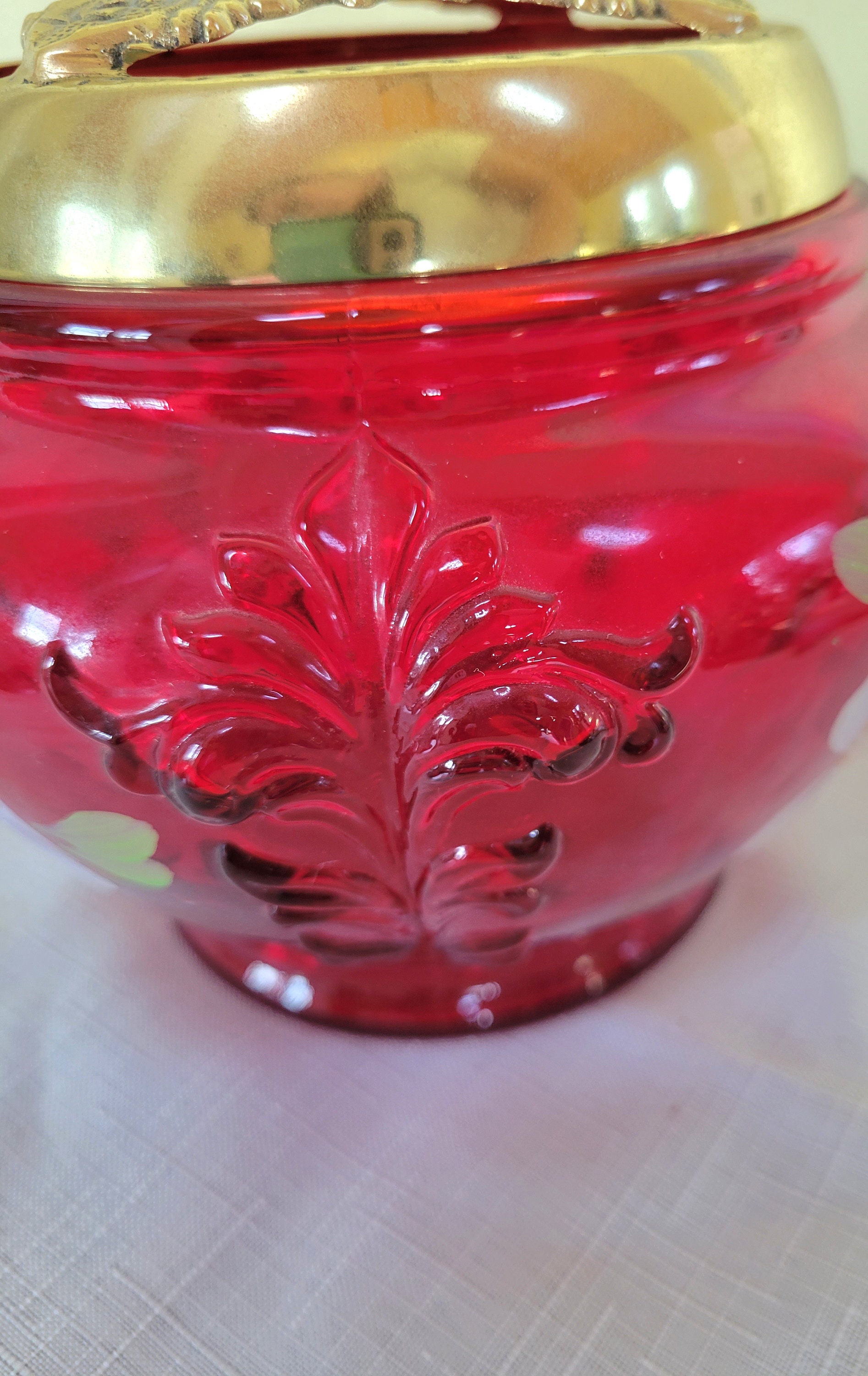 Vintage Fenton Ruby Red Hand Painted Floral Glass Bowl With - Etsy
