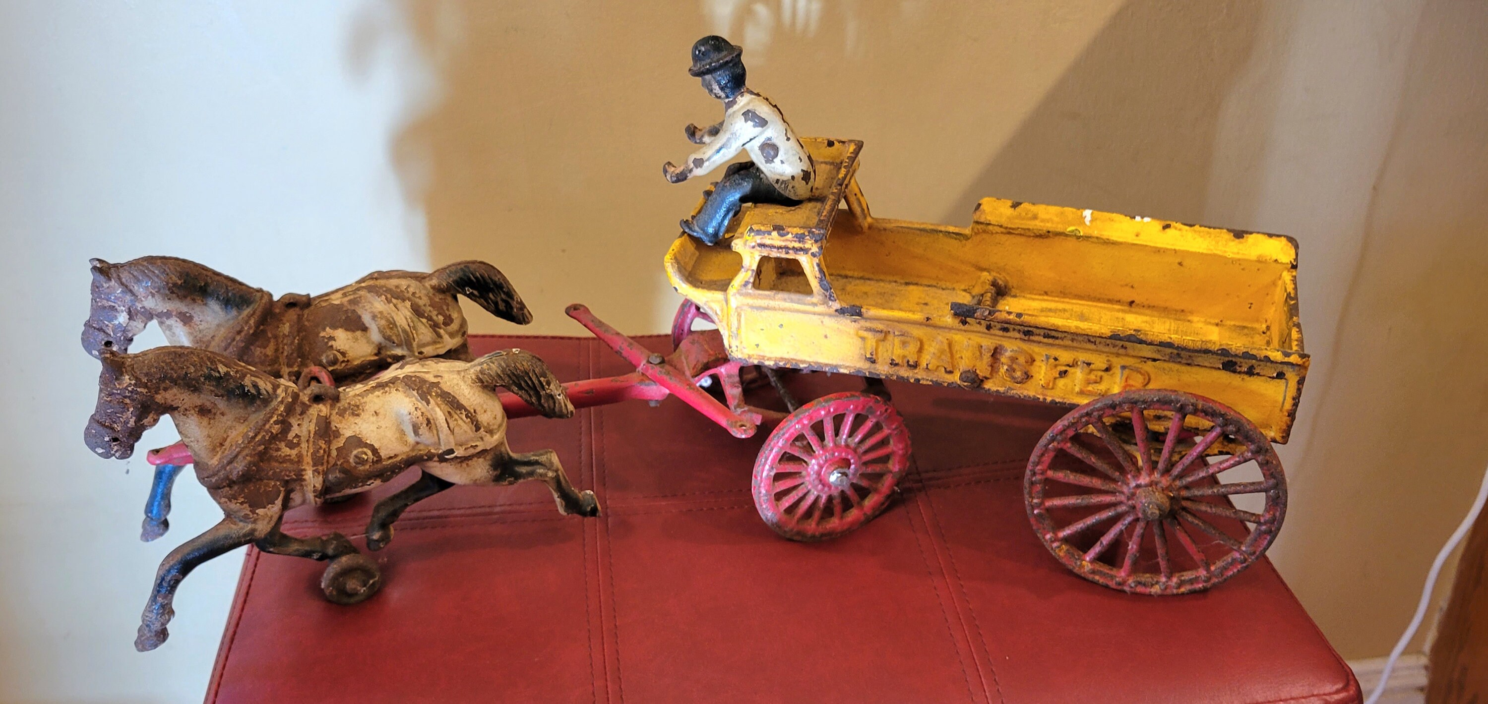 Dent Early 1900's 2 Horse Cast Iron Transfer Wagon With Driver Antique ...