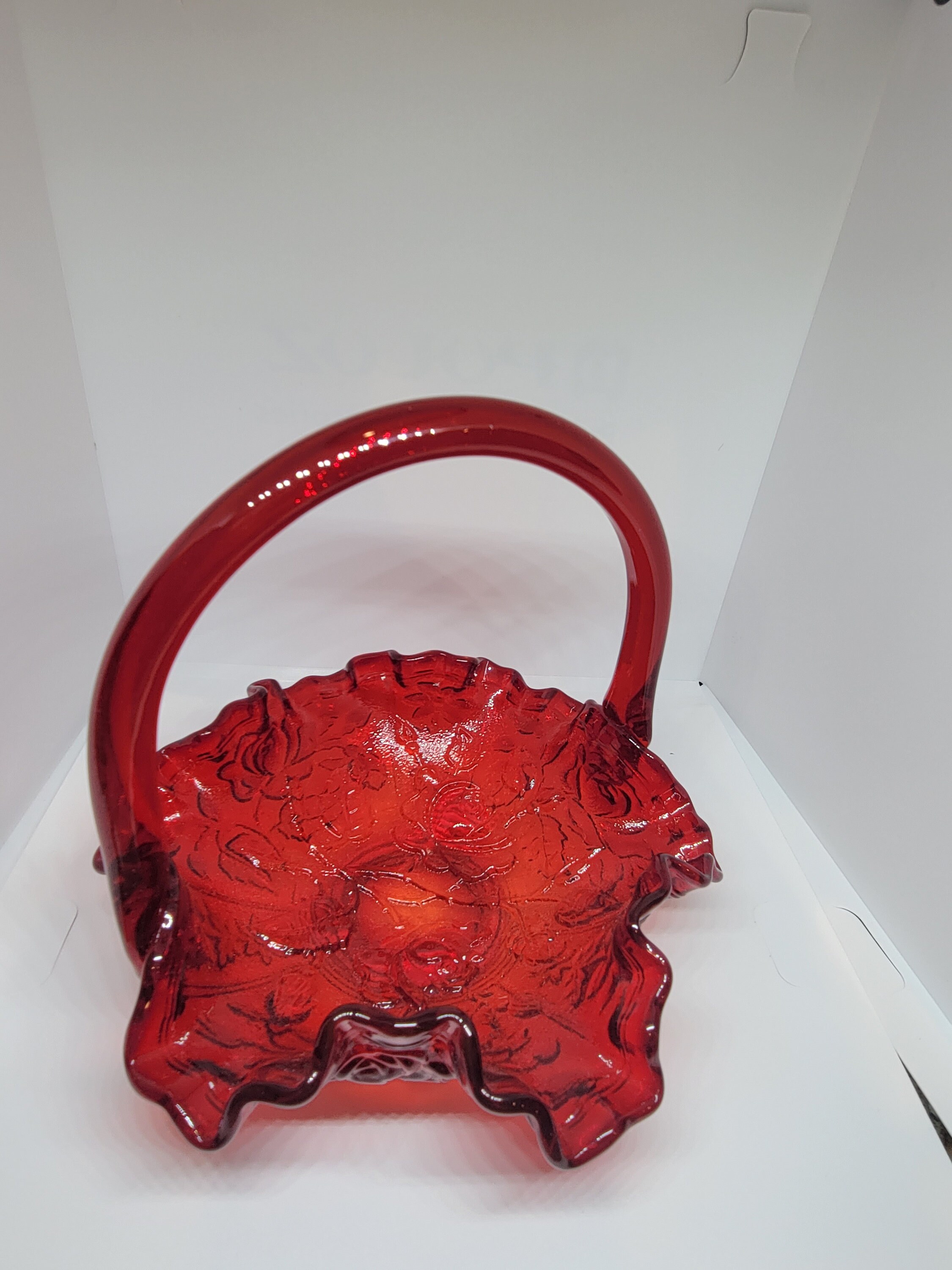Vintage Fenton Ruby Red Handled Basket - Etsy