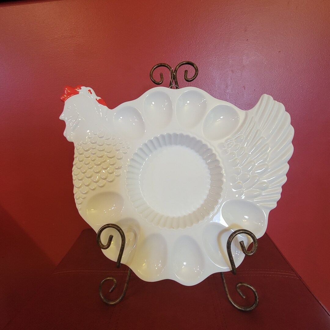 Vintage Teleflora Deviled Egg Chicken Shaped Dish Platter Plate - Etsy