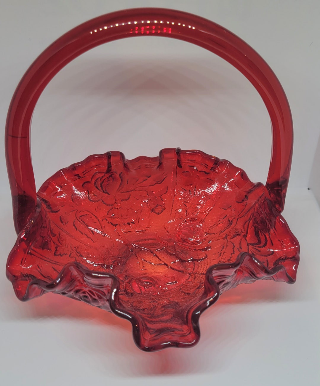 Vintage Fenton Ruby Red Handled Basket - Etsy