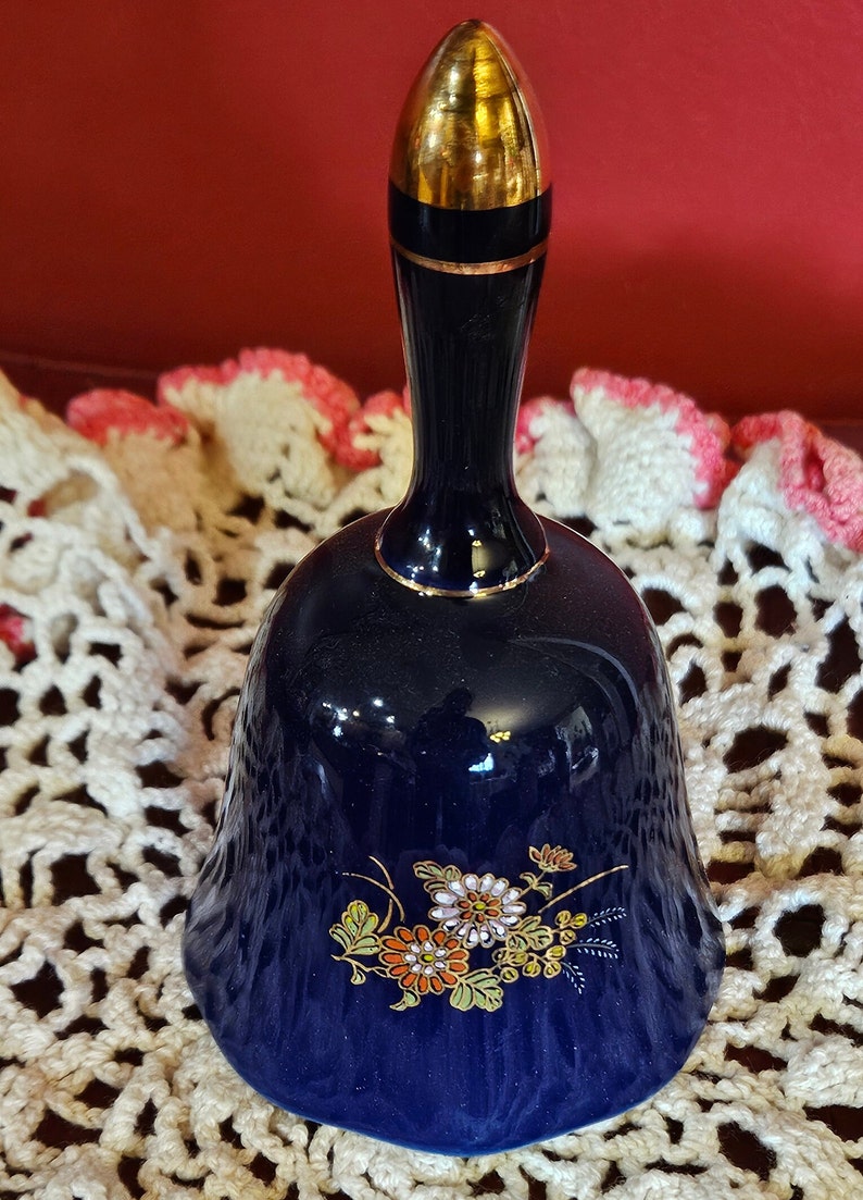 Vintage Porcelain Cobalt Blue Collectible Bell Gold Trim. Made in Japan ...