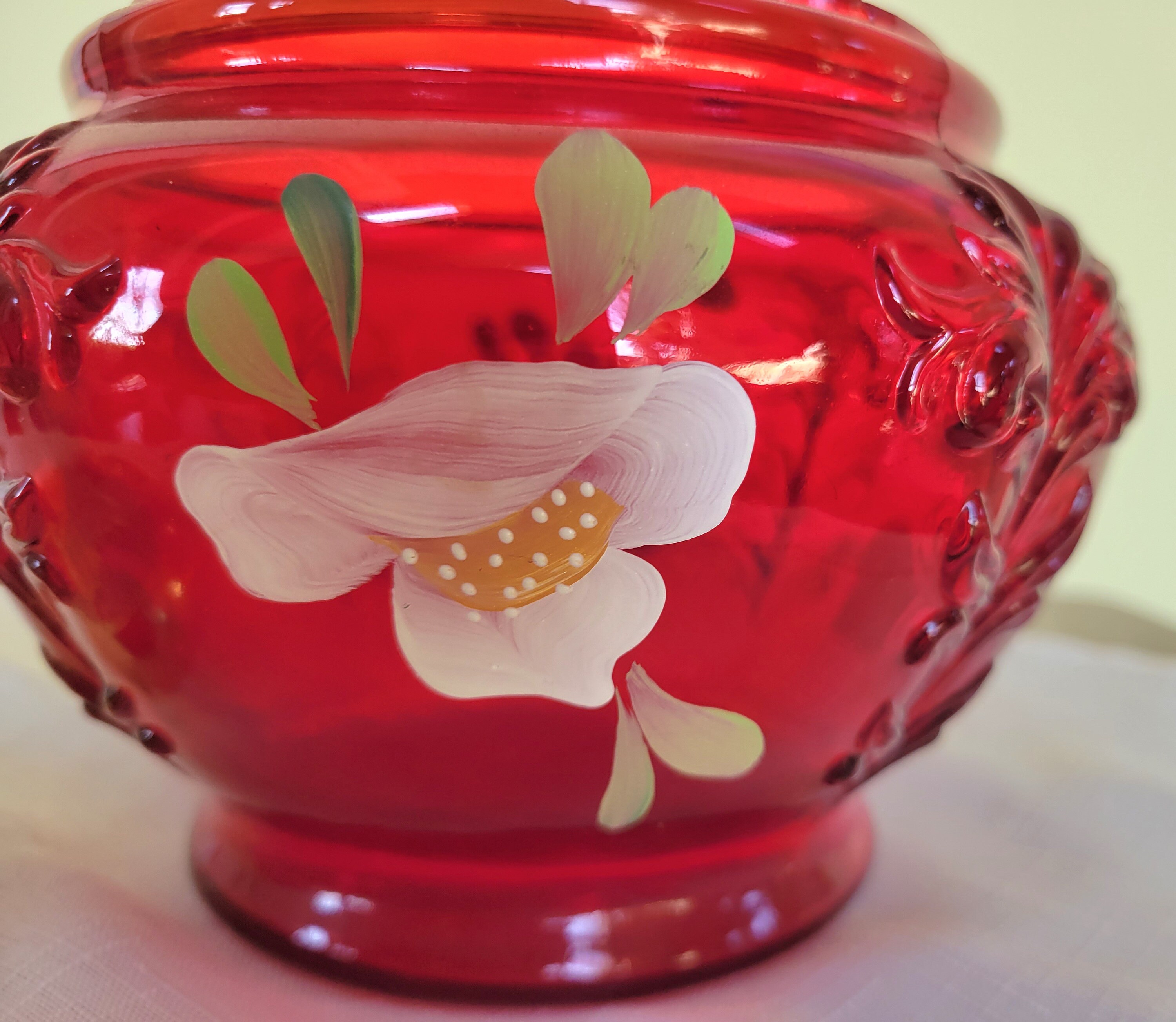 Vintage Fenton Ruby Red Hand Painted Floral Glass Bowl With - Etsy