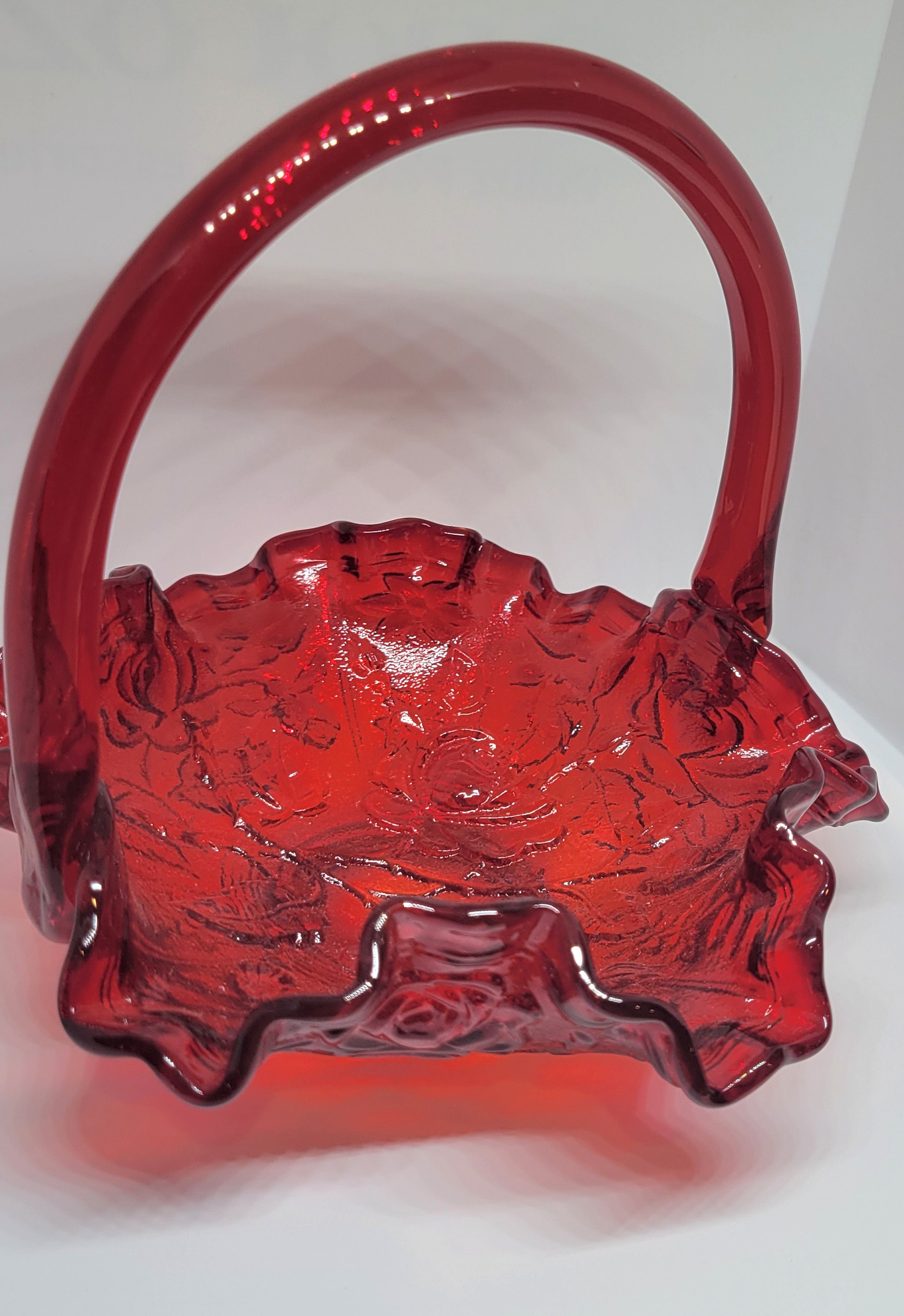 Vintage Fenton Ruby Red Handled Basket - Etsy
