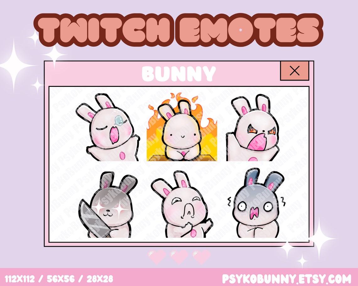 Cute Chibi Bunny White Emotes Twitch Discord Youtube Chat Stream Emotes ...